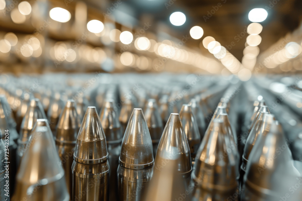 Many of new artillery shells are in military warehouse, metal munition ...