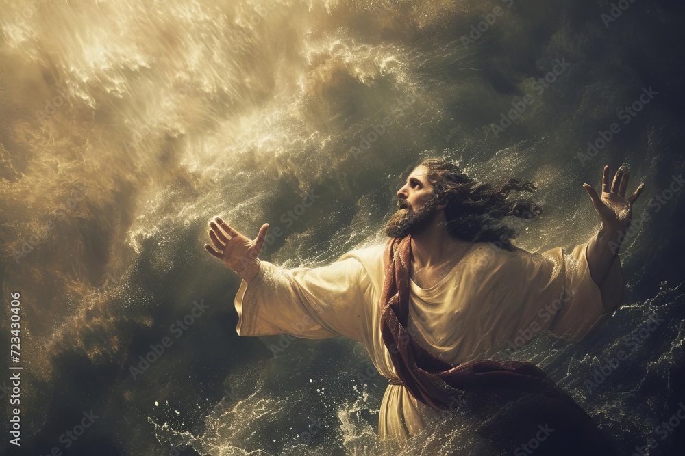 Radiant image of jesus calming the tempest Showcasing mastery over ...