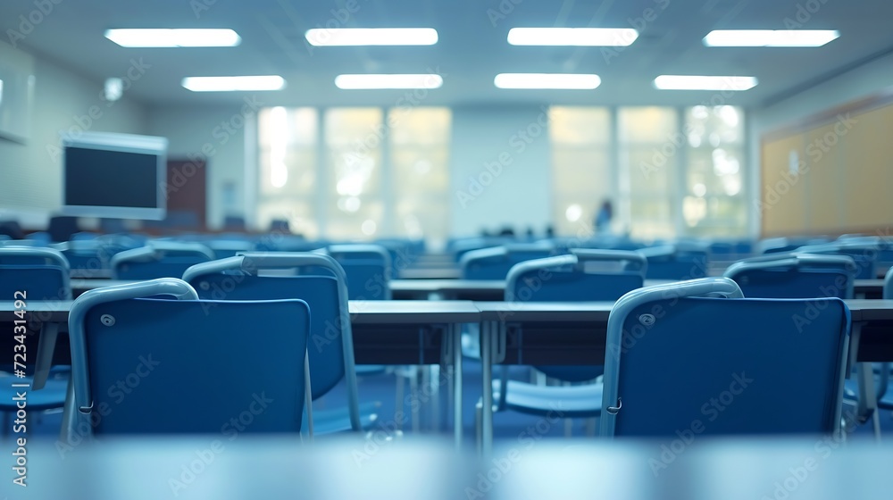 Empty defocused university classroom. Blurred school classroom without ...