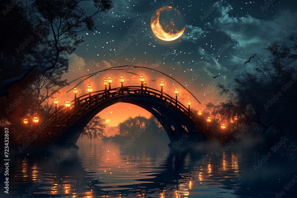 reflection of the lanterns creates a mesmerizing effect on the water ...