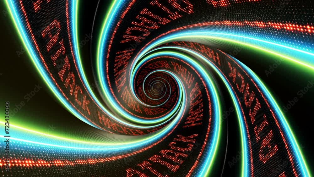 Hacker Attack Text on the Led Walls Animation, Tunnel Background, Loop ...