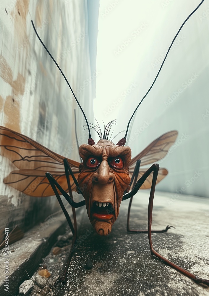 Frightening illustration of a giant insect, beast with human head ...