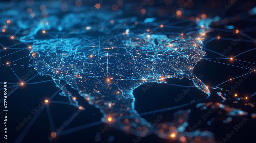 Blue Map of the United States Showing State Boundaries and Capitals ...