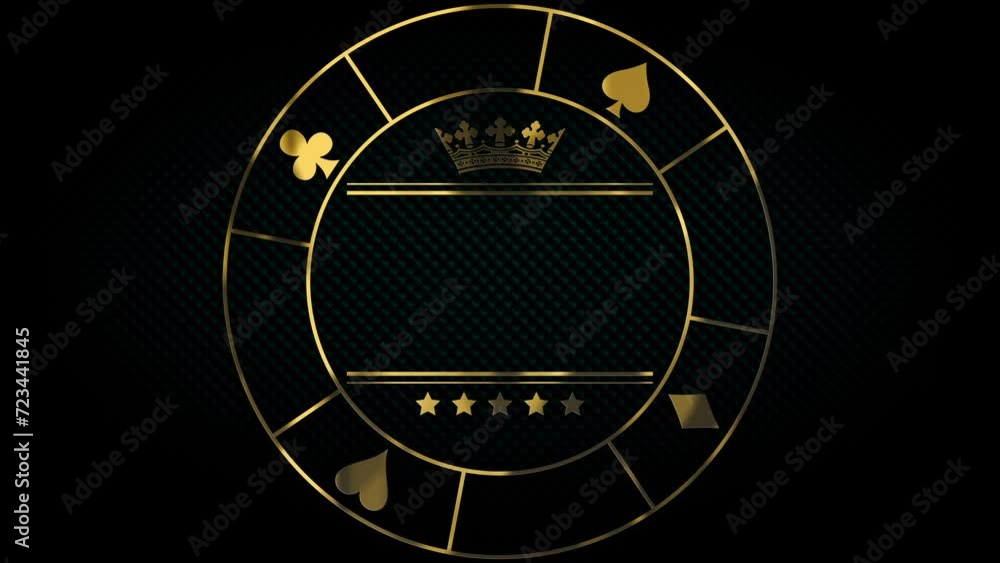 Luxury gold poker chip and crown on title border background. Black ...