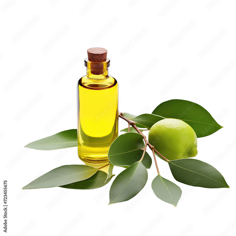 fresh raw organic lemon ironbark eucalyptus oil in glass bowl isolated ...