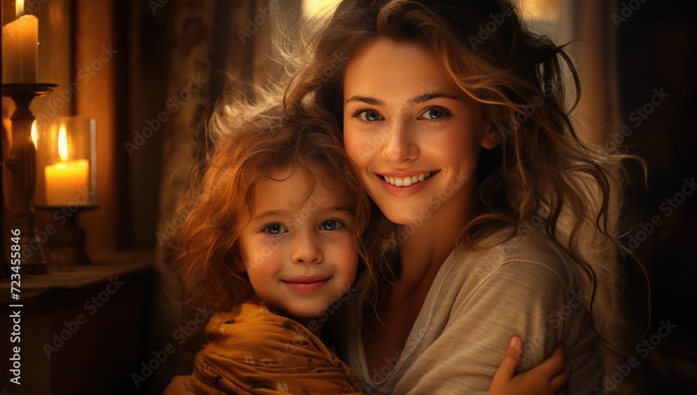 In this heartwarming image, a loving mother embraces her child with ...