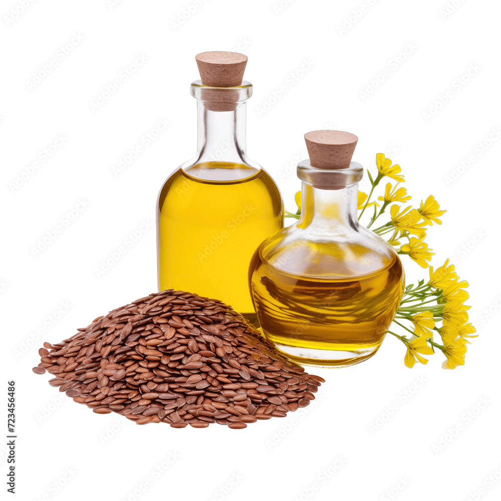 fresh raw organic linseed oil in glass bowl png isolated on white ...