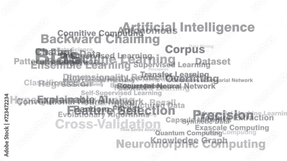 Artificial intelligence lettering on white background exploring deep learning, neural networks ...