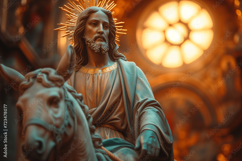 Figure of Jesus of Nazareth riding a donkey in the arrival to Jerusalem ...