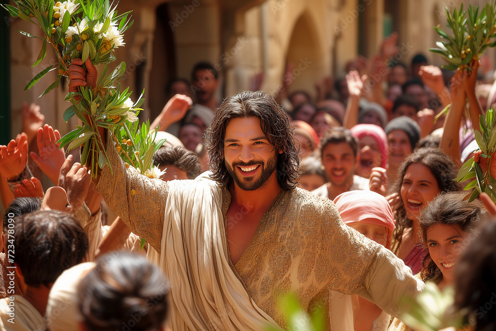 Faithful believers in the celebration of Palm Sunday in Holy Week ...