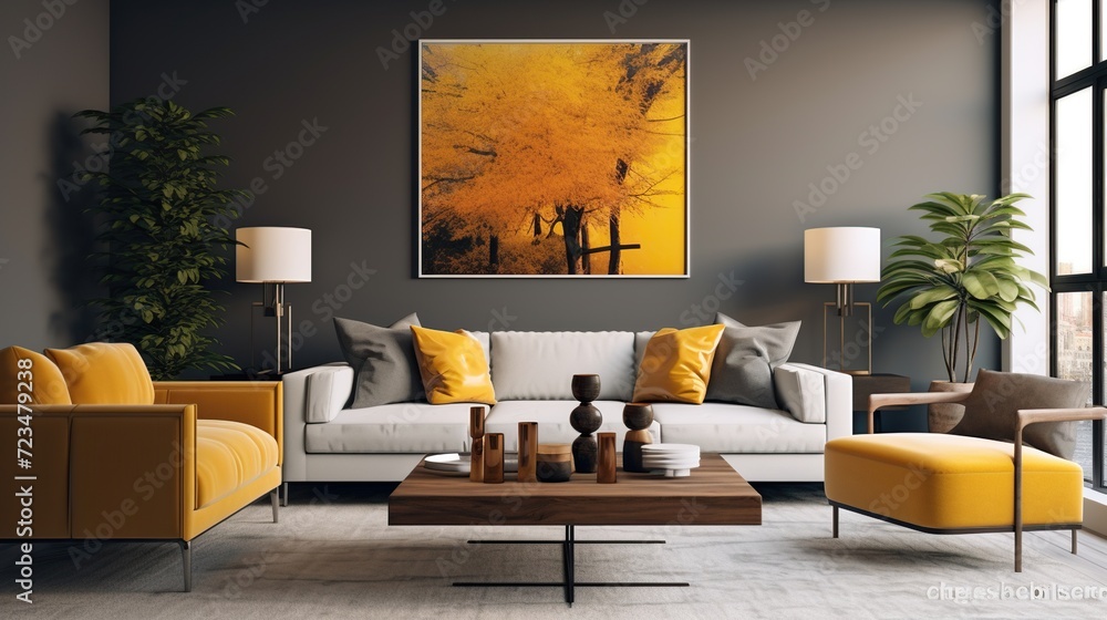 Modern aesthetic living room interior composition with elegant color ...