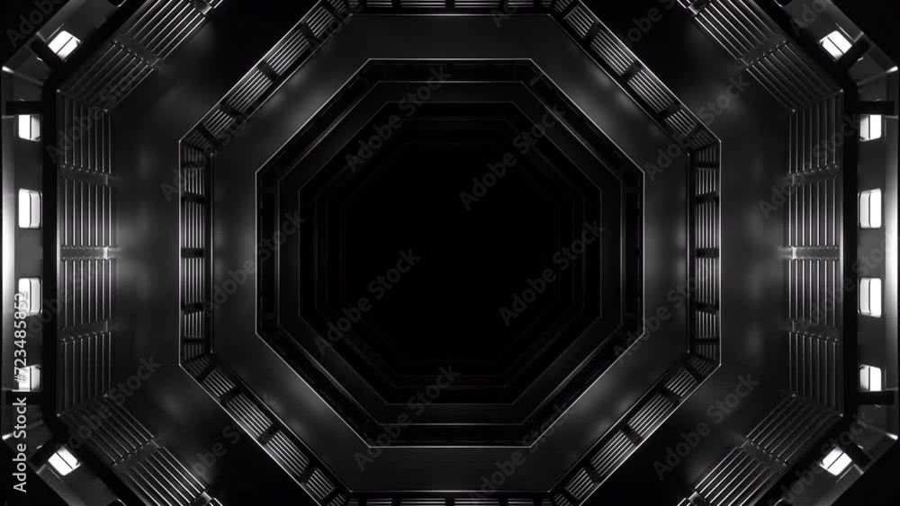 Movement in geometric 3d spaceship tunnel. Design. Geometric 3D tunnel ...