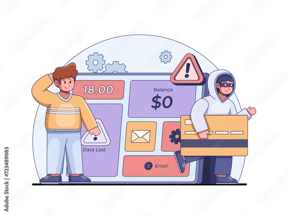 Illustration of cybercrime depicting a hacker stealing credit card ...