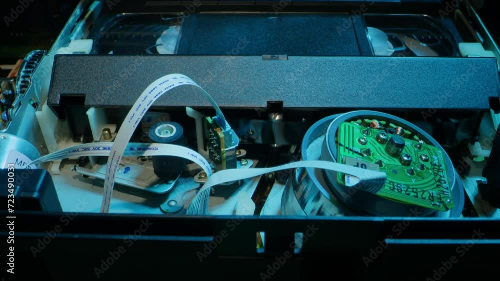VHS PLAYER, Old video recorder inside close-up, VHS. Retro player in ...