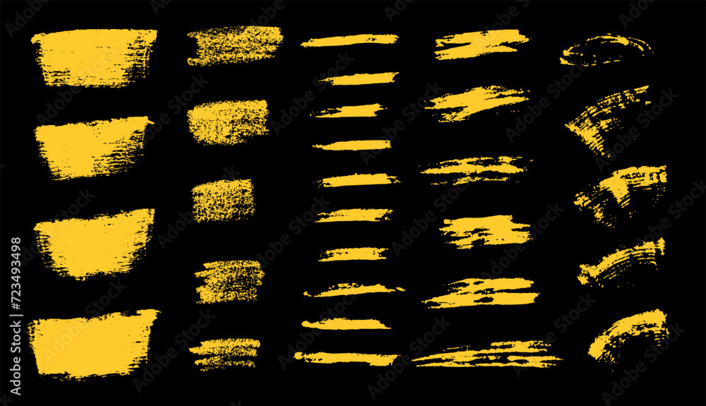 Chalk strokes. Set of yellow hand drawn strokes different forms on ...