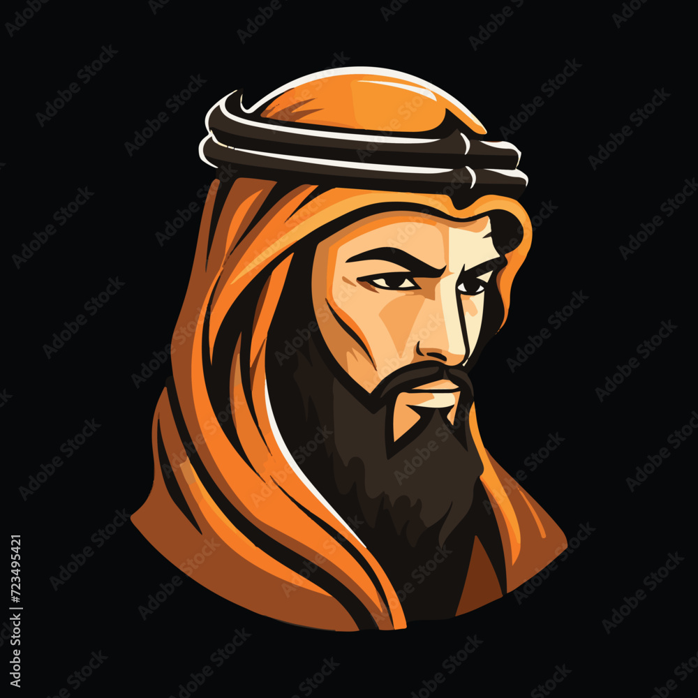 vector illustration Human head with beard and arabic face wearing head ...