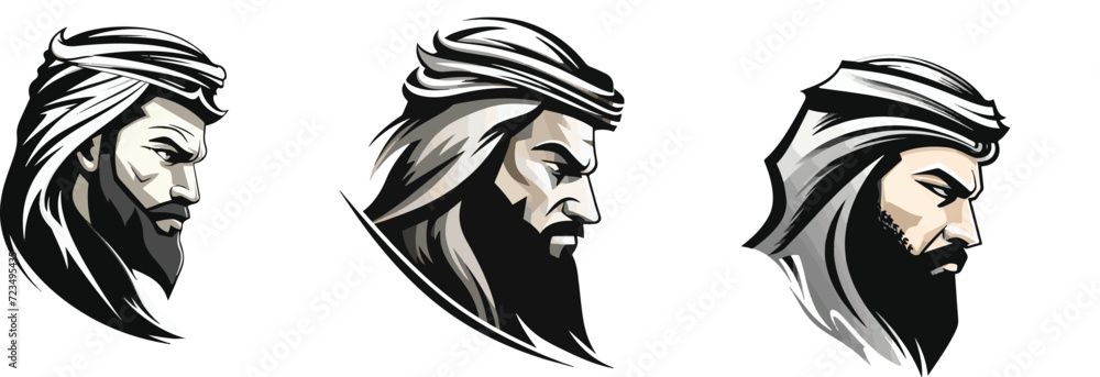 vector illustration Human head with beard and arabic face wearing head ...