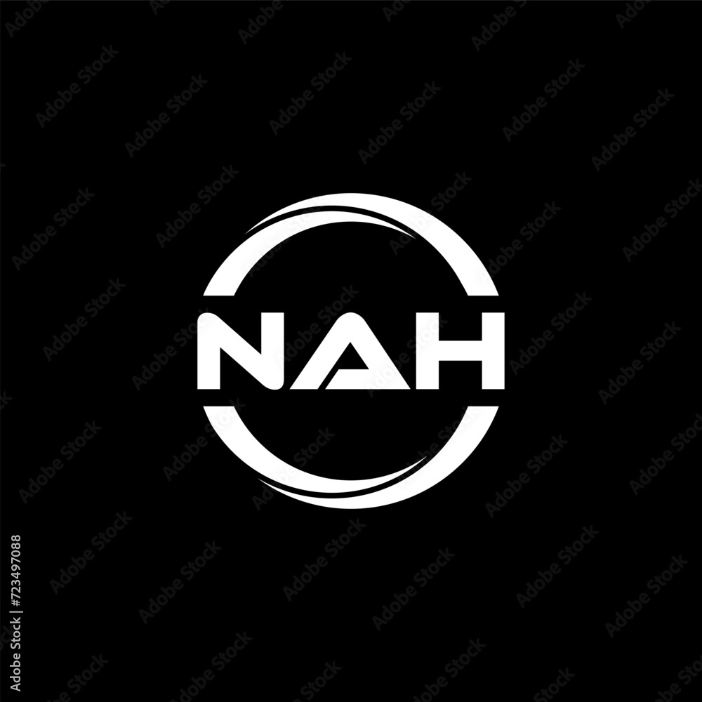 NAH letter logo design with black background in illustrator, cube logo ...