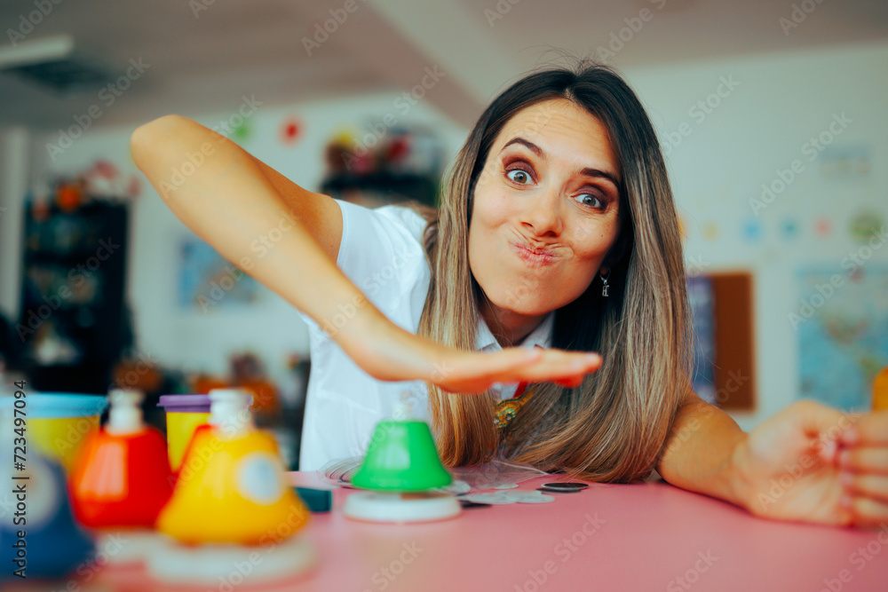 Annoyed Teacher Ringing a Bell Feeling Exasperated. Kindergarten ...