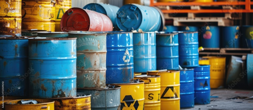 Toxic waste stored in various containers, including old chemical ...