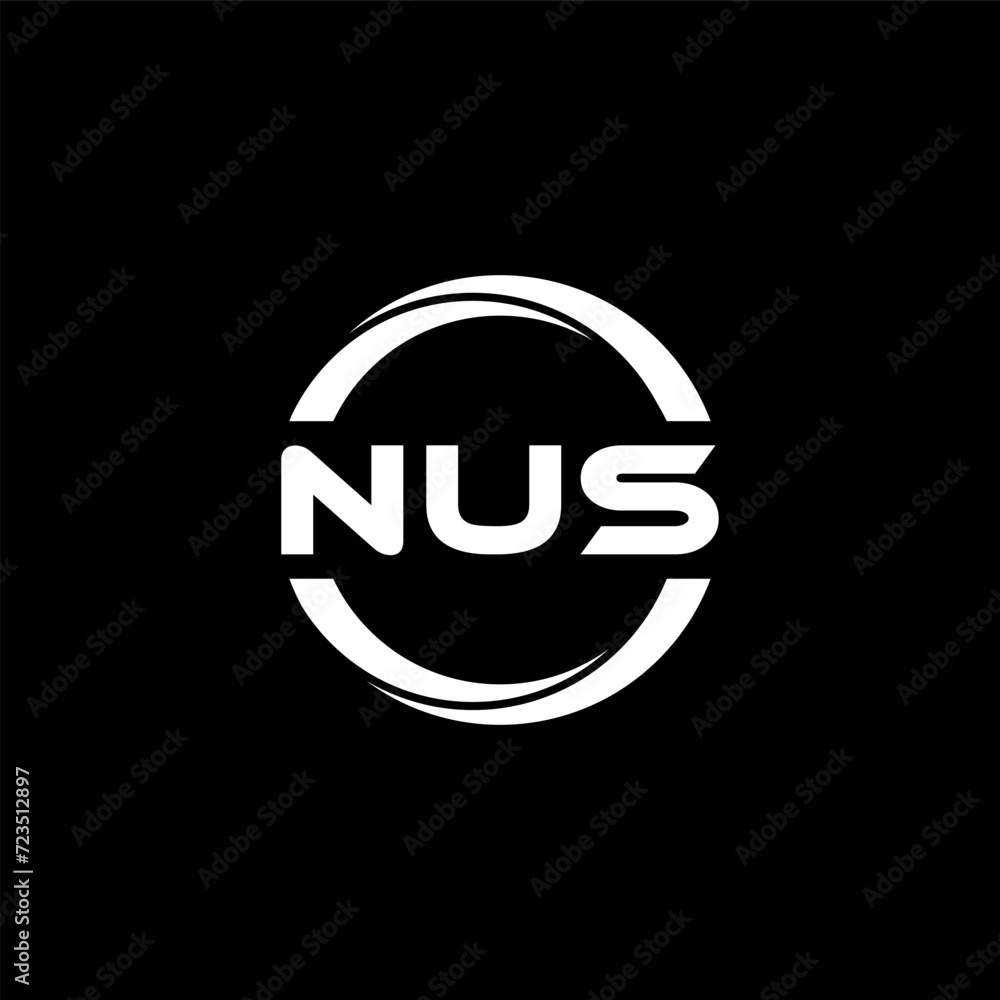 NUS letter logo design with black background in illustrator, cube logo ...