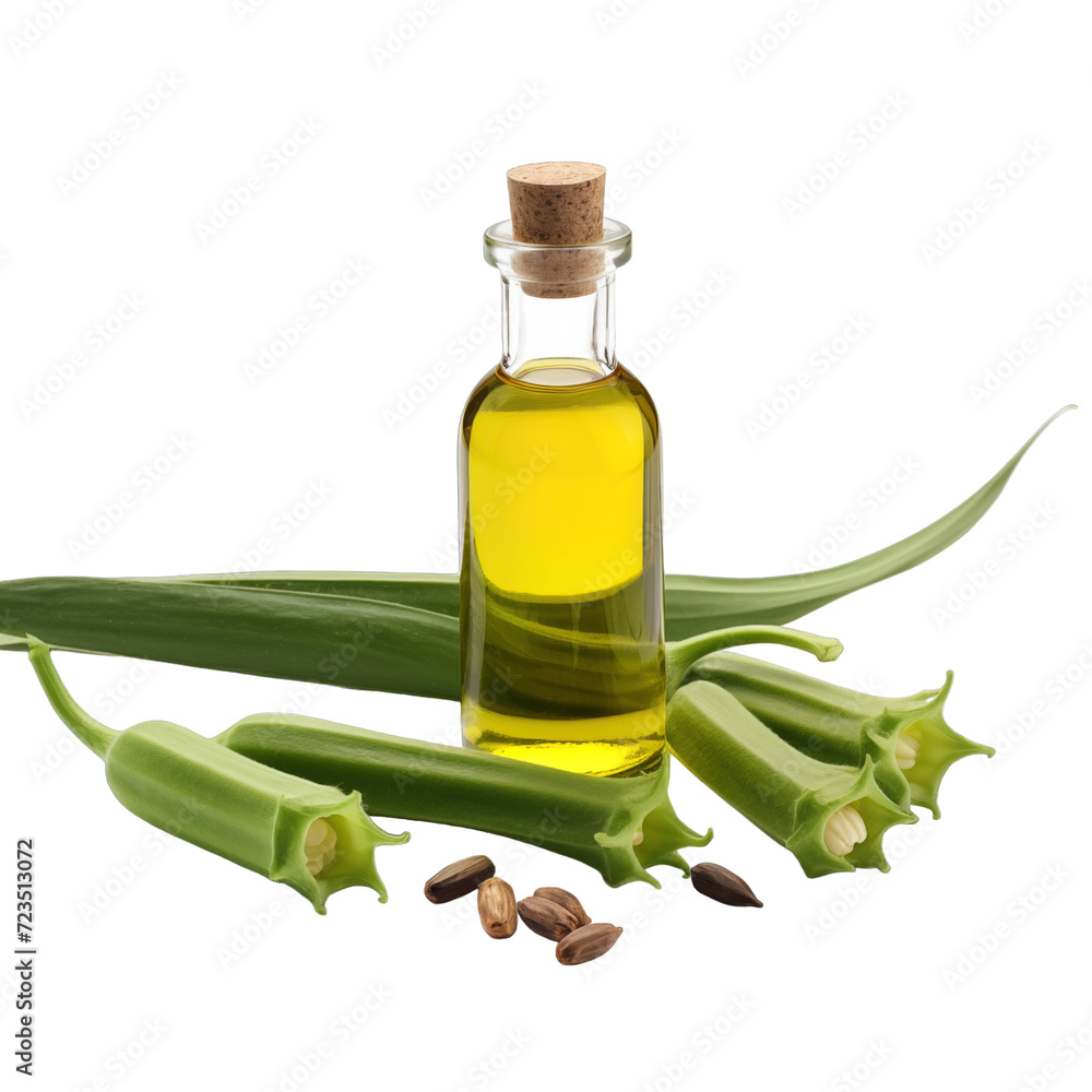 fresh raw organic okra oil in glass bowl png isolated on white ...