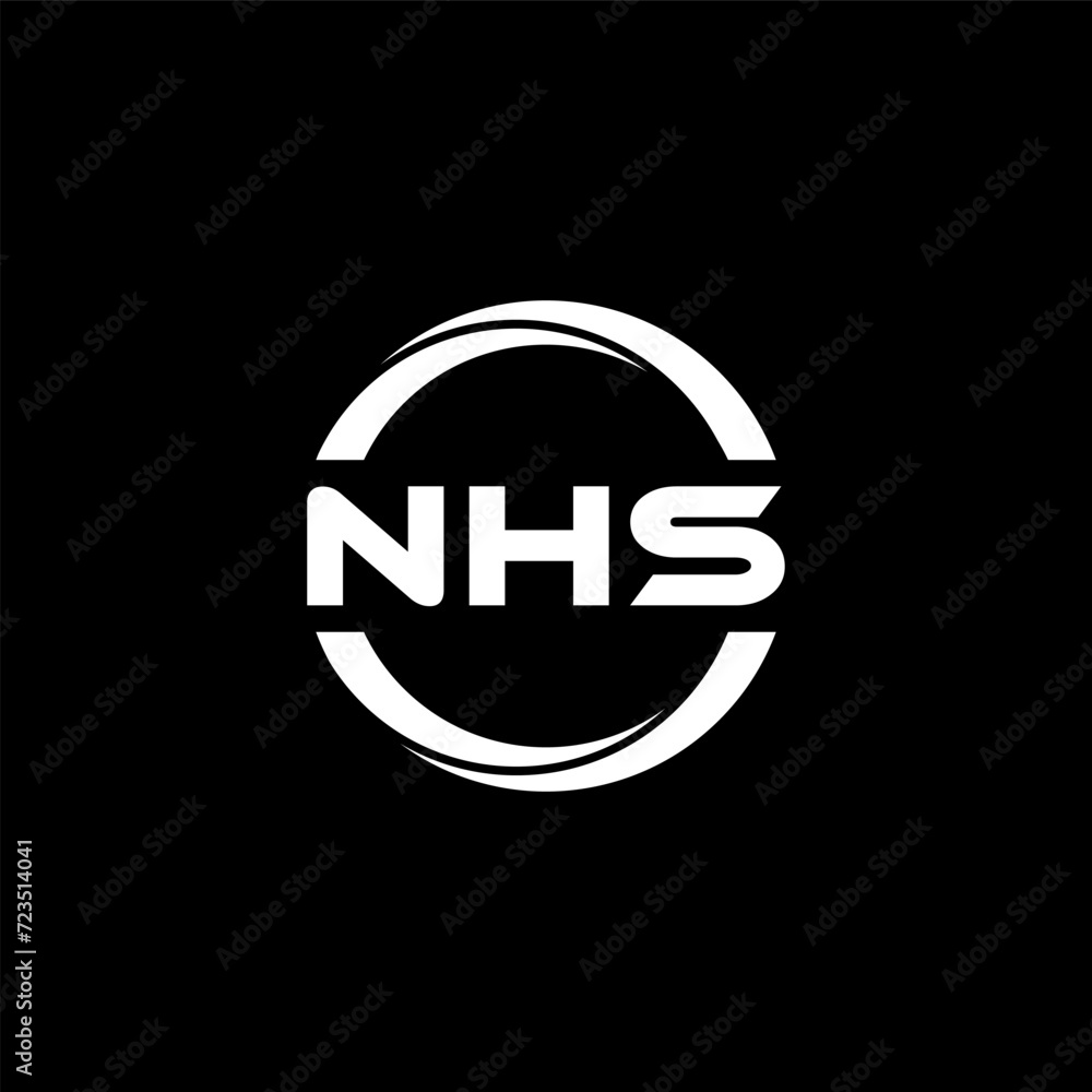 NHS letter logo design with black background in illustrator, cube logo ...