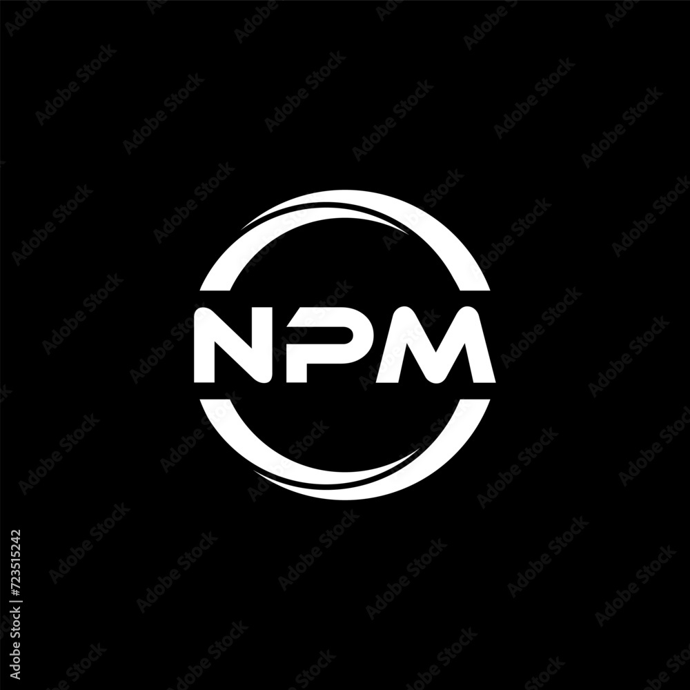 NPM letter logo design with black background in illustrator, cube logo ...