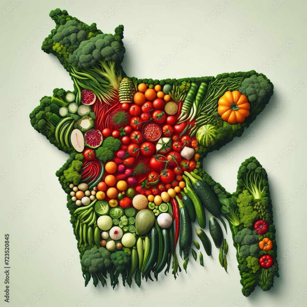 Map Made with Vegetables, Bangladeshi Map, Red Green Vegetable Map ...