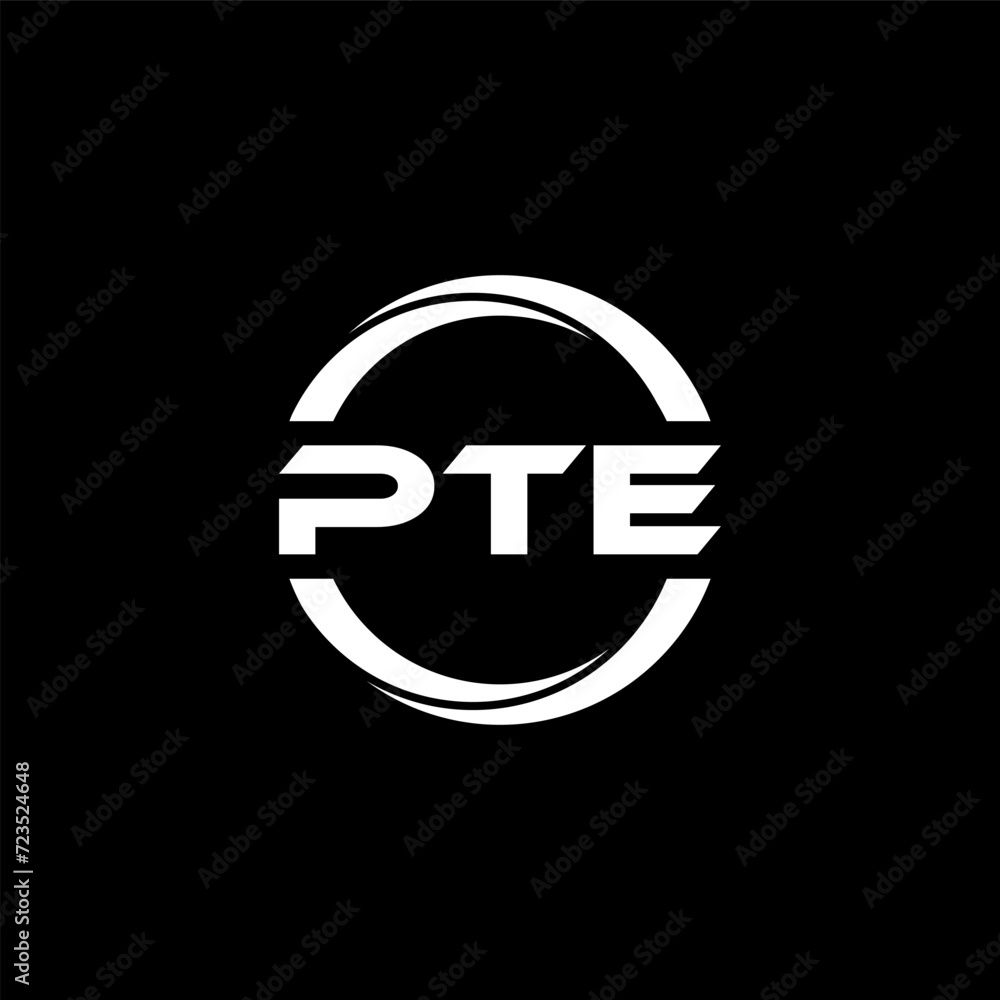 PTE letter logo design with black background in illustrator, cube logo ...