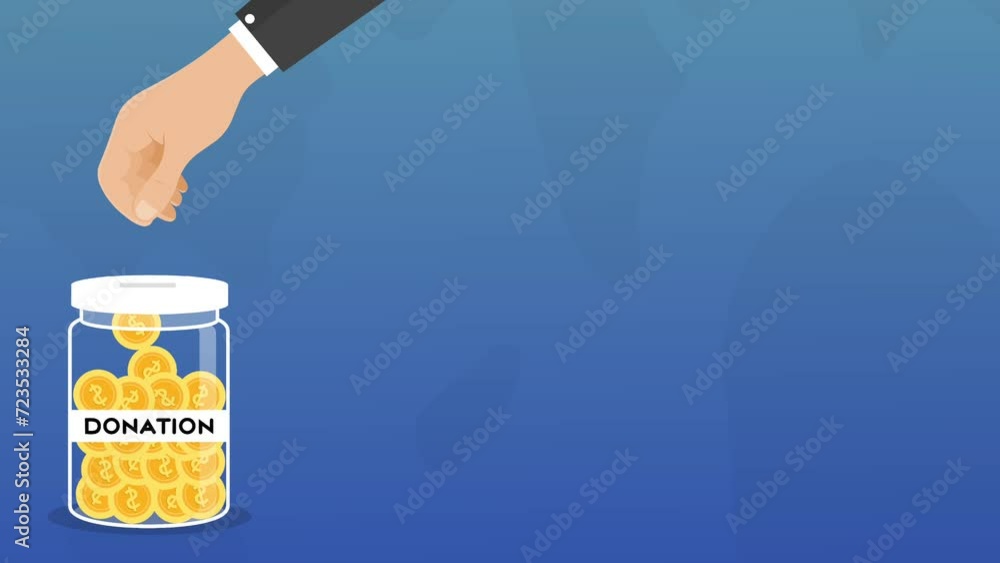 animated illustration of charity donation gold coins and giving hands ...