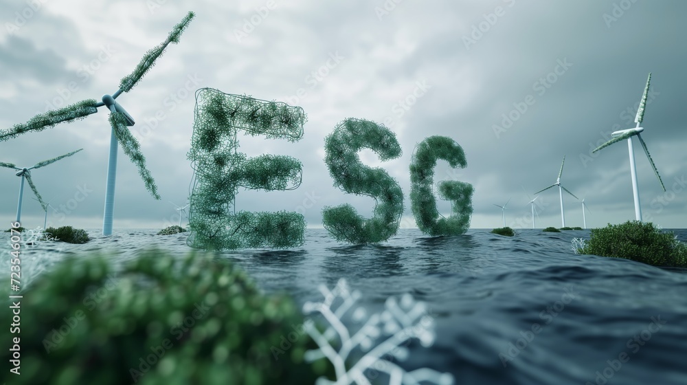 ESG Typography Dynamic 3D typography of the text 'ESG' showcasing the ...