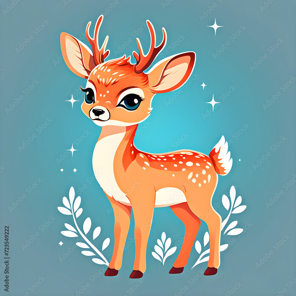 cute cartoon sticker art design of a red deer / gazelle / antelope ...