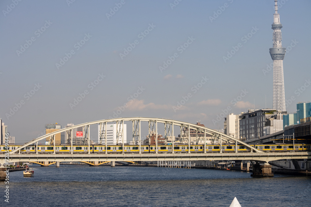 Tokyo, Japan, 1 November 2023: Tokyo Skytree and Kachidoki Bridge over ...