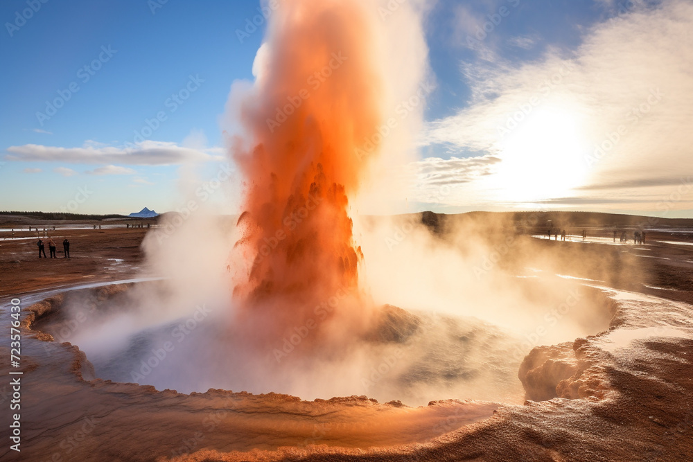realistics eruption of a geyser in Iceland showcases a magnificent ...