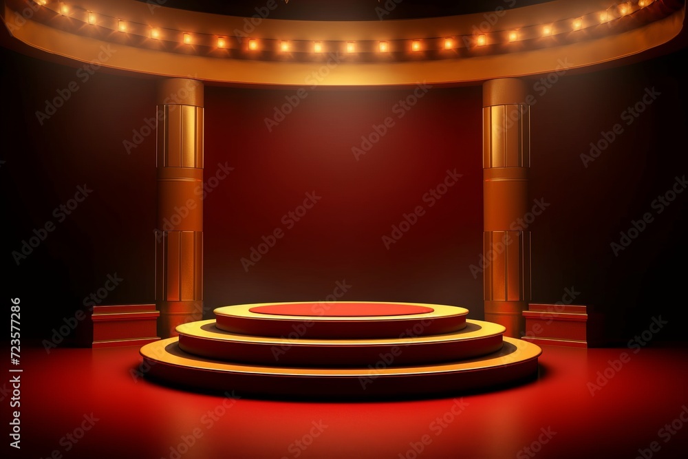 Luxurious and elegant red stage design mockup for high profile award ...