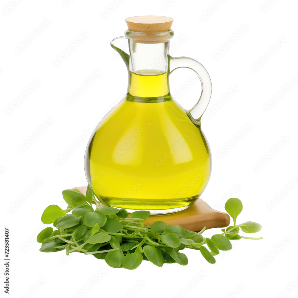 fresh raw organic pea shoot oil in glass bowl png isolated on white ...