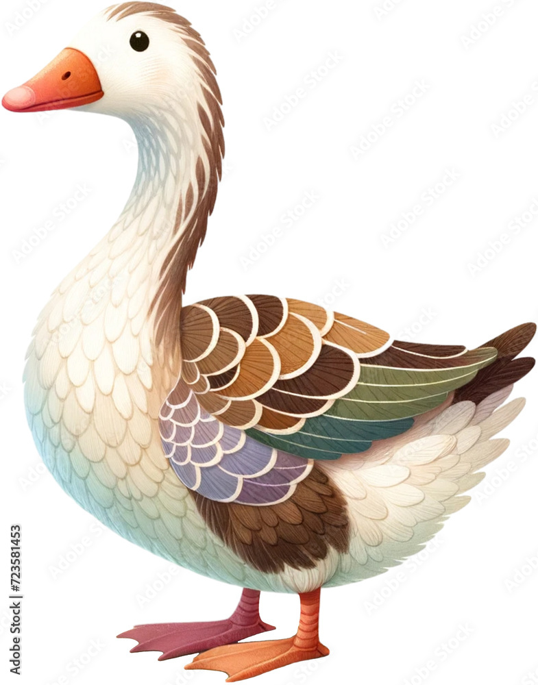 Goose, A whimsical, full-body illustration of a goose in a playful ...