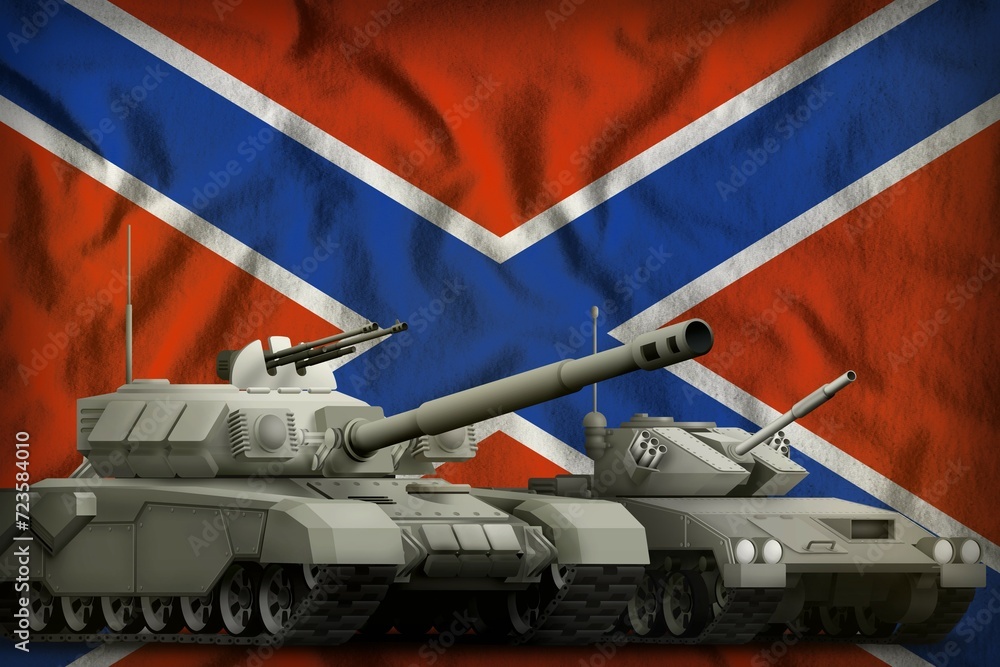 Novorossiya tank forces concept on the national flag background. 3d ...