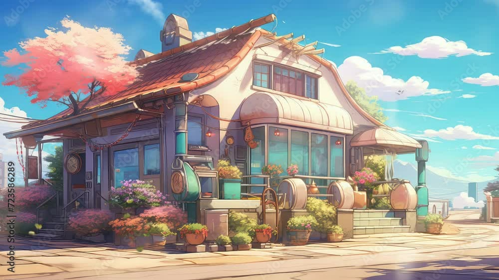 Vidéo Stock Animation traditional japanese house in spring with anime ...