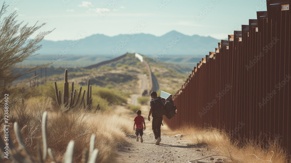 Reflection at the Border: Man in Silhouette by the Desert Wall Stock ...