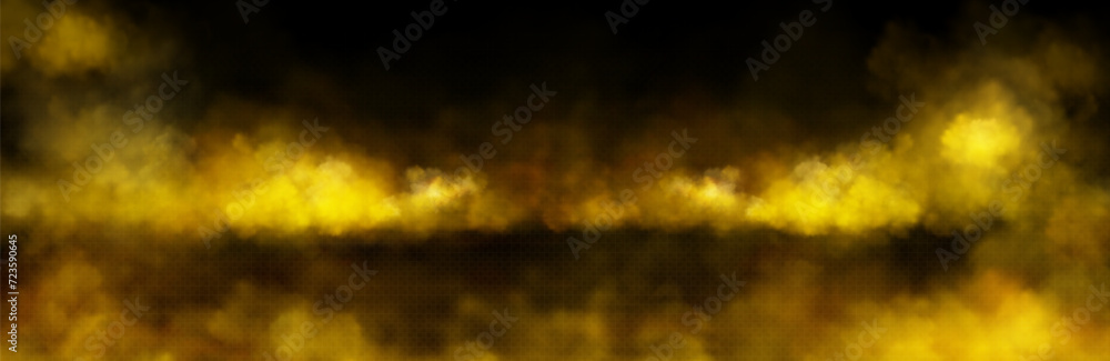 Cloud of yellow smoke on black background. Vector realistic ...
