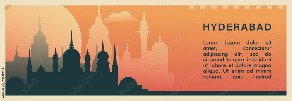Hyderabad city brutalism vector banner with skyline, cityscape. India ...