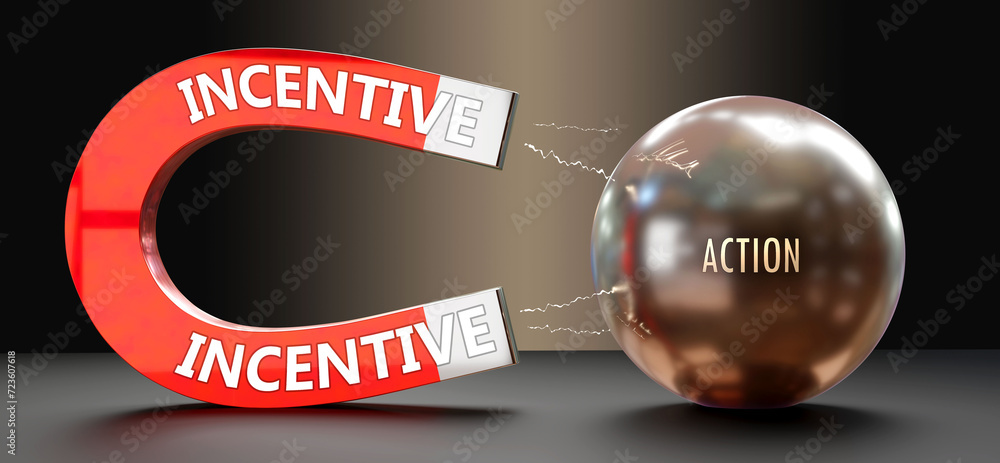 Incentive attracts Action. A metaphor showing incentive as a big magnet ...