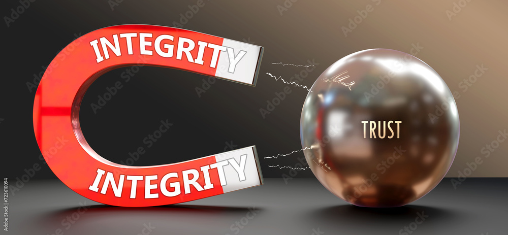 Integrity attracts Trust. A metaphor showing integrity as a big magnet ...