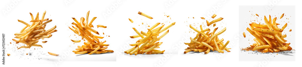 Set of fry. Falling french fries, potato fry on transparency background ...