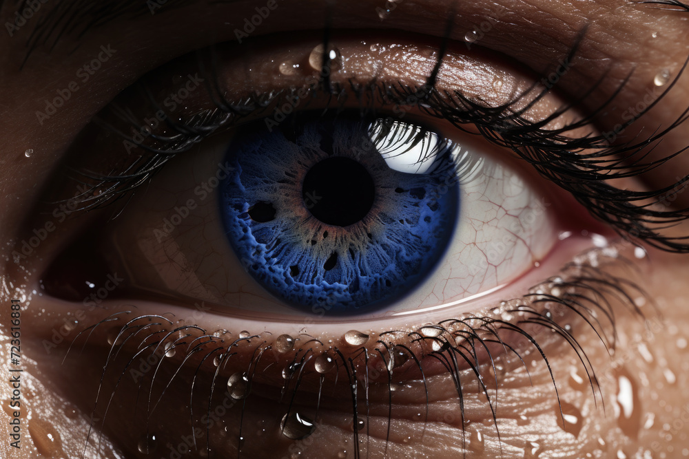 Close up of eye. Tired eyes and contact lenses. Dry eye before and ...