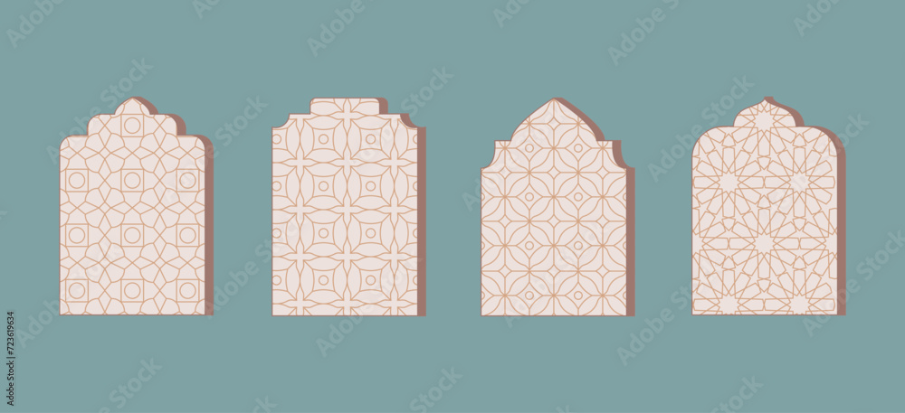 Oriental Islamic style arches, frames with elegant patterns. Minimalist ...