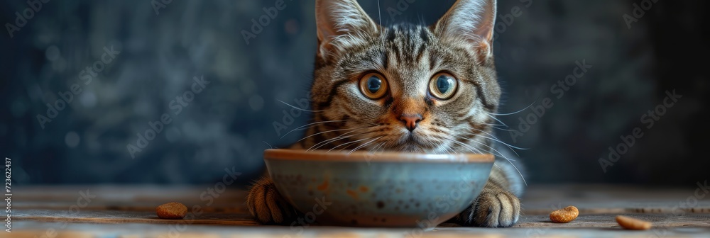 Tabby Cat Sitting Front Emty Food, Desktop Wallpaper Backgrounds ...