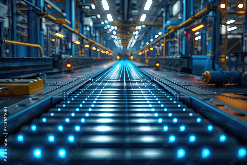 Modern industrial factory with automated machinery and conveyor belts ...